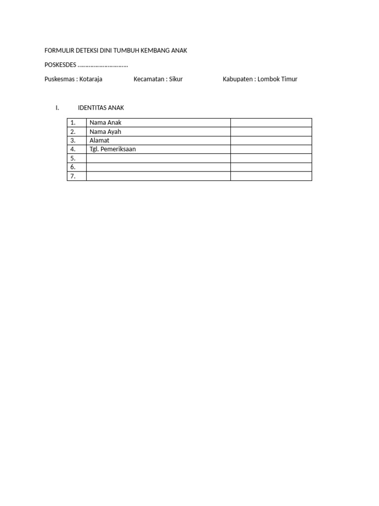Formulir Deteksi Dini Tumbuh Kembang Anak | PDF