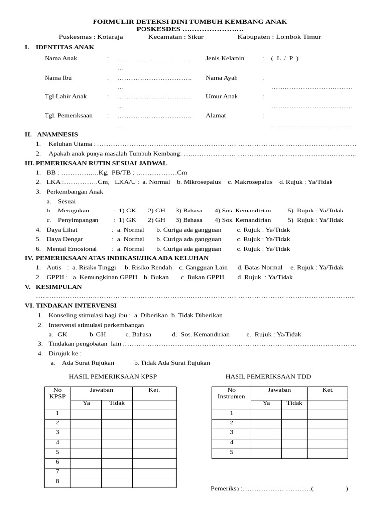 Formulir Deteksi Dini | PDF