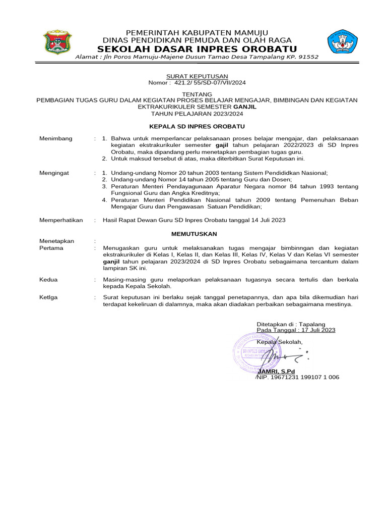 SK Pemb Tugas Ganjil 2023 2024 | PDF