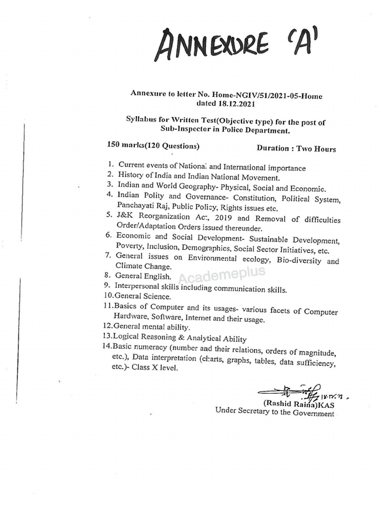 JKP - SI Syllabus | PDF