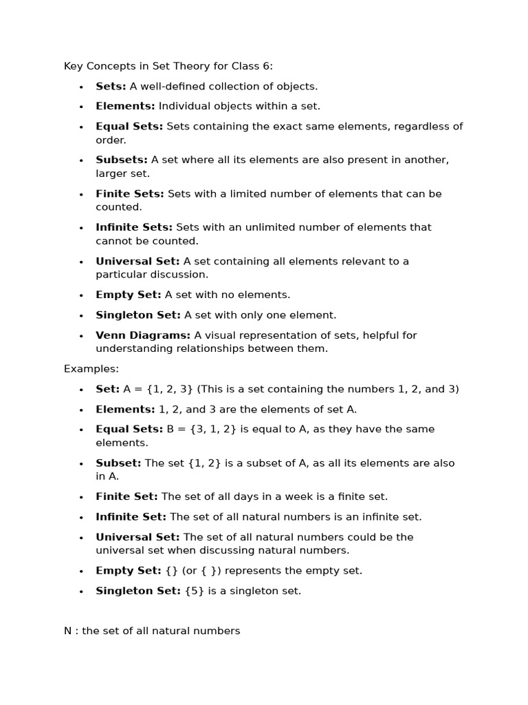 Set Theory Concepts for Class 6 | PDF