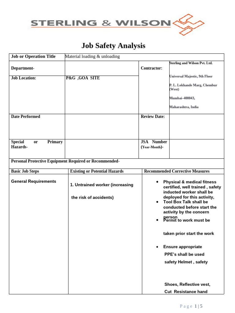 Job Safety Analysis for Material Handling | PDF | Crane (Machine) | Truck