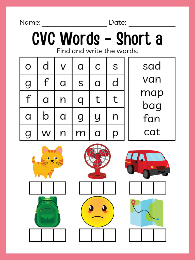 CVC Short Vowel A Worksheet For Kindergarten Reading PDF | PDF