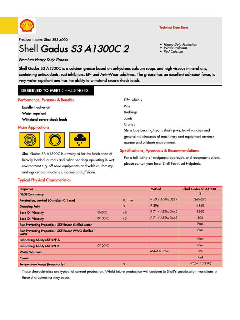 Shell Gadus S3 A1300C 2 TDS | PDF | Mechanical Engineering | Materials