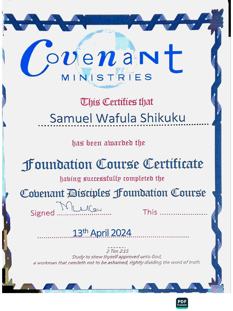 Foundation Course Cert Covenant | PDF