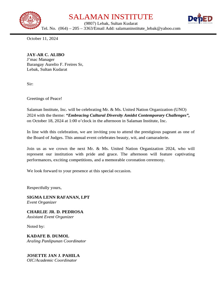 UNO Pageant Invitation 2024 | PDF