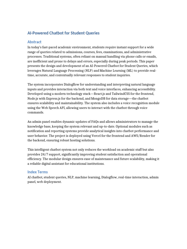 AI Chatbot for Student Support System | PDF