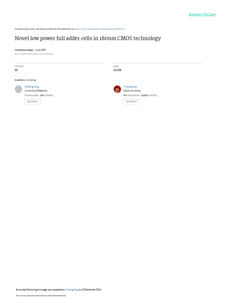Novel Low Power Full Adder Cells in 180nm CMOS Tec | PDF | Logic Gate ...