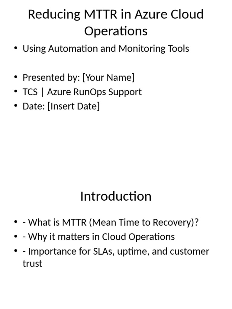 Reducing MTTR Azure Operations | PDF