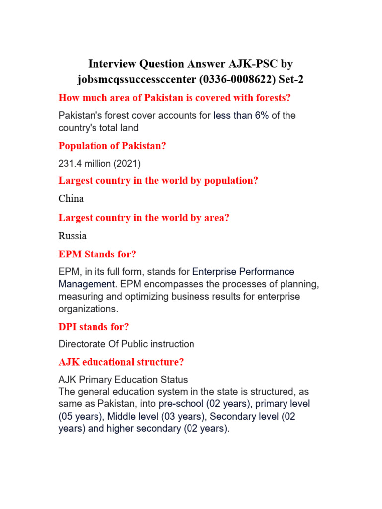 AJK-PSC Interview QA Set-2 | PDF | Pakistan | Heart