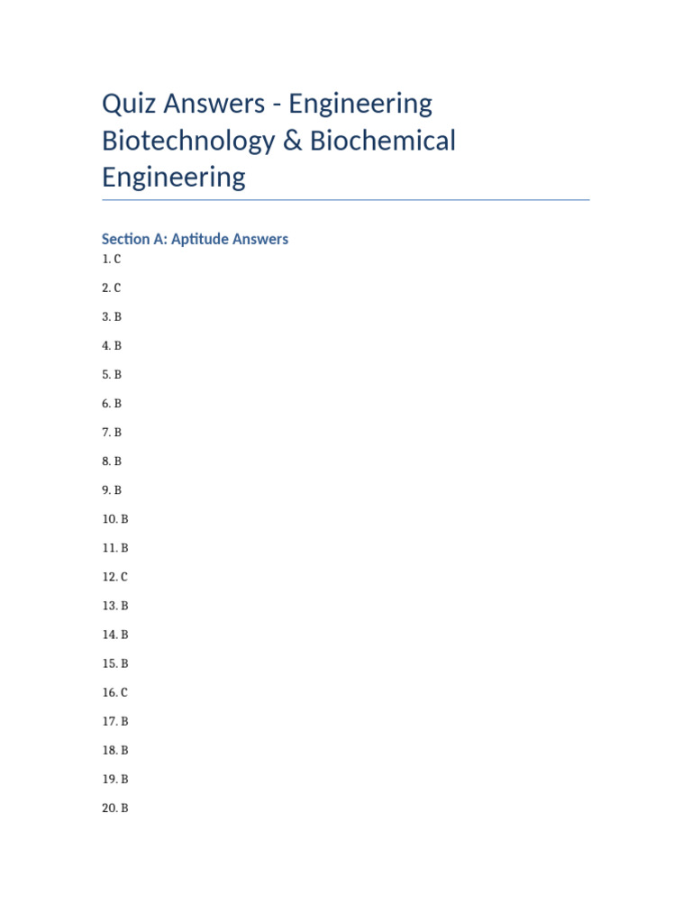 Biotech Biochem Quiz Answers | PDF