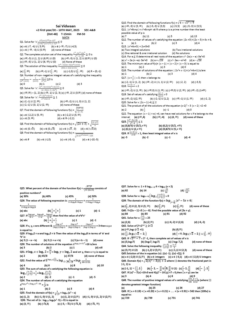Math Question For Pratice Functions | PDF | Elementary Mathematics | Algebra