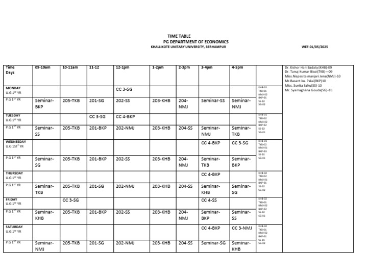 2025 May Timetable 1 - 110725 | PDF