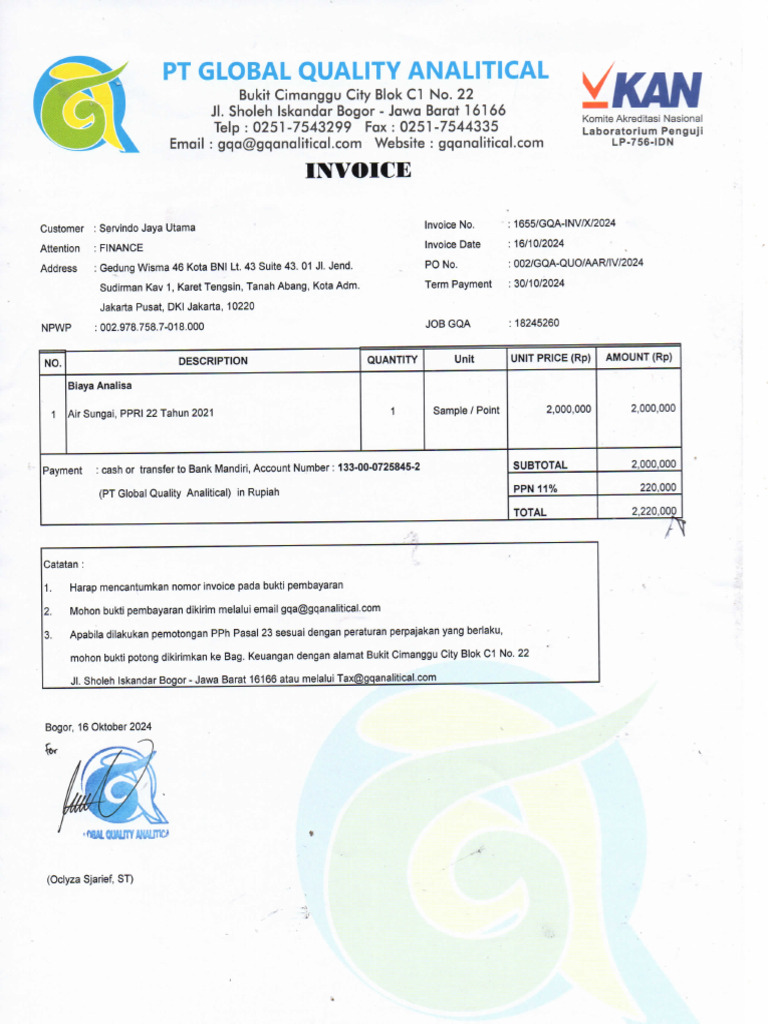 Invoice Bulan September PT Sju 2024158 | PDF