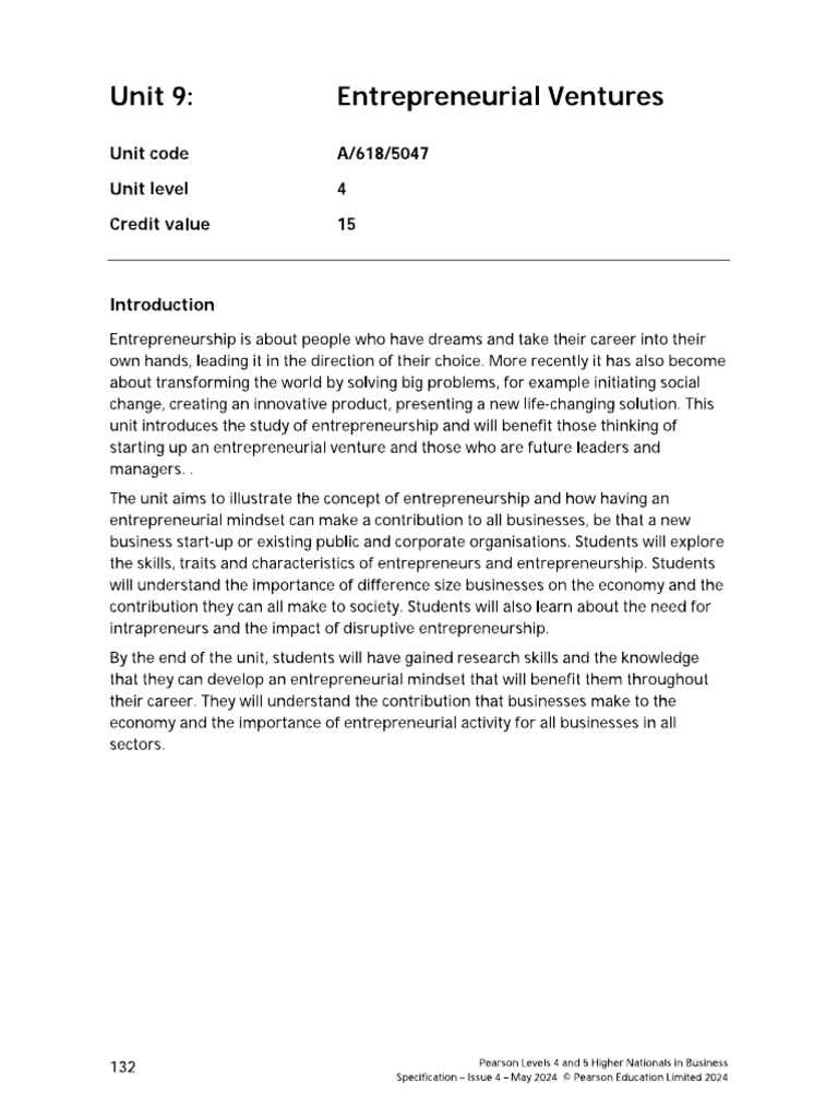 Unit 9 Entrepreneurial Ventures | PDF