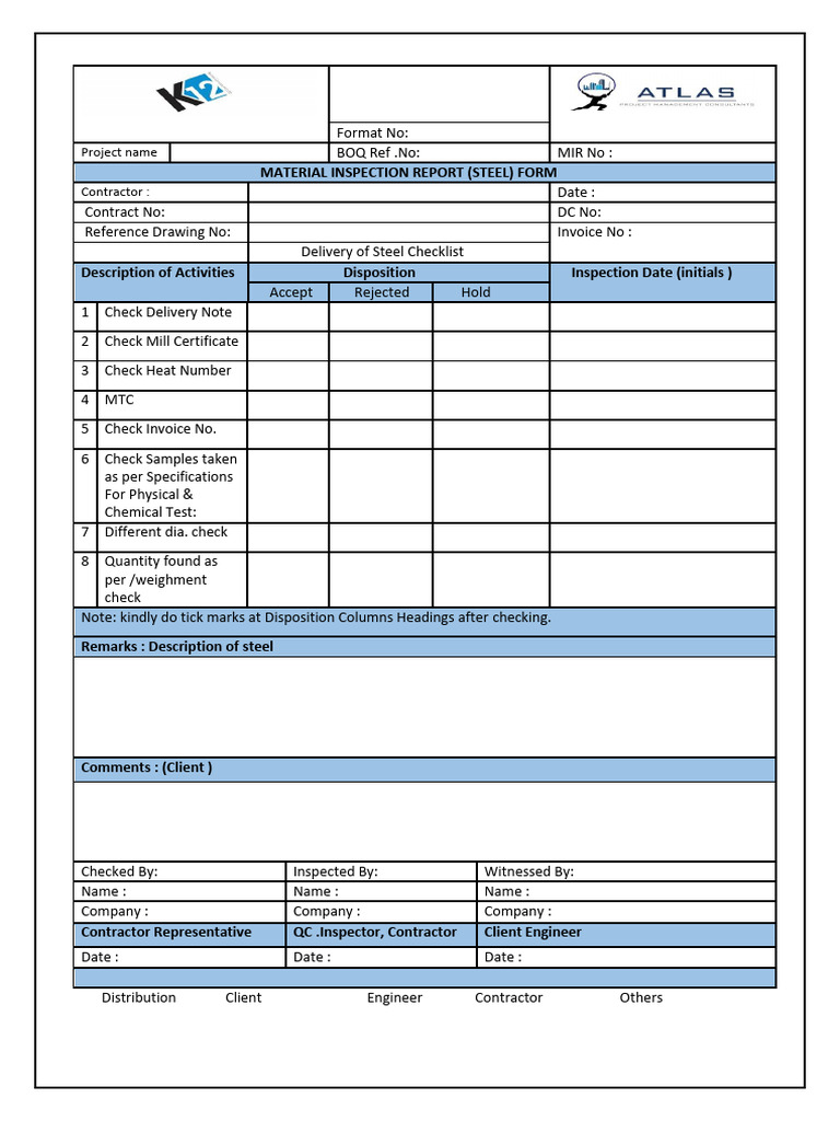 Material Inspection Report for Steel | PDF