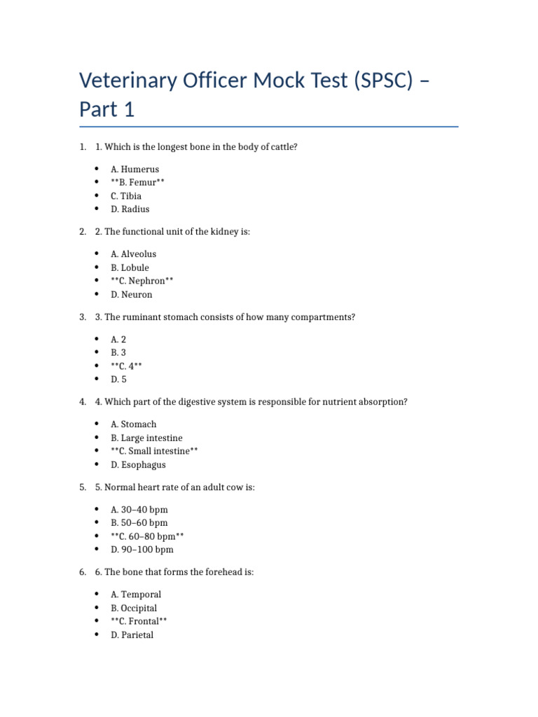 Veterinary Officer Mock Test Part1 | PDF