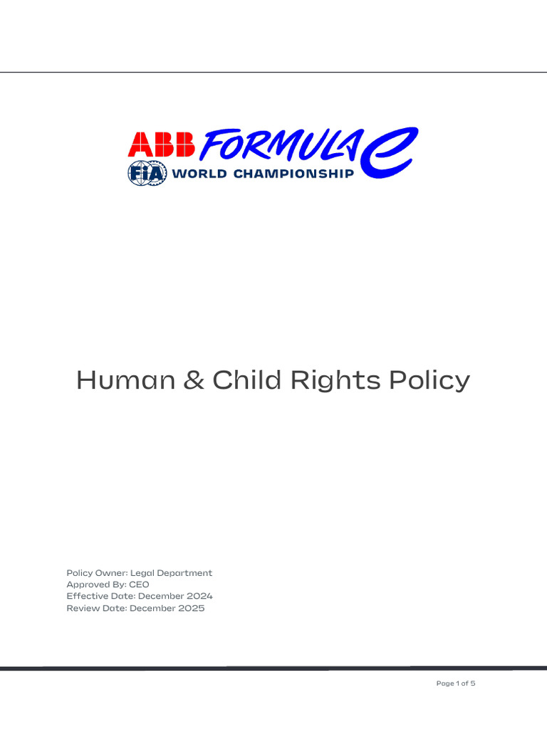 Formula E Human and Child Rights Policy Nov 2024 | PDF | Children's ...