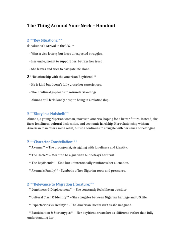 The Thing Around Your Neck Handout | PDF