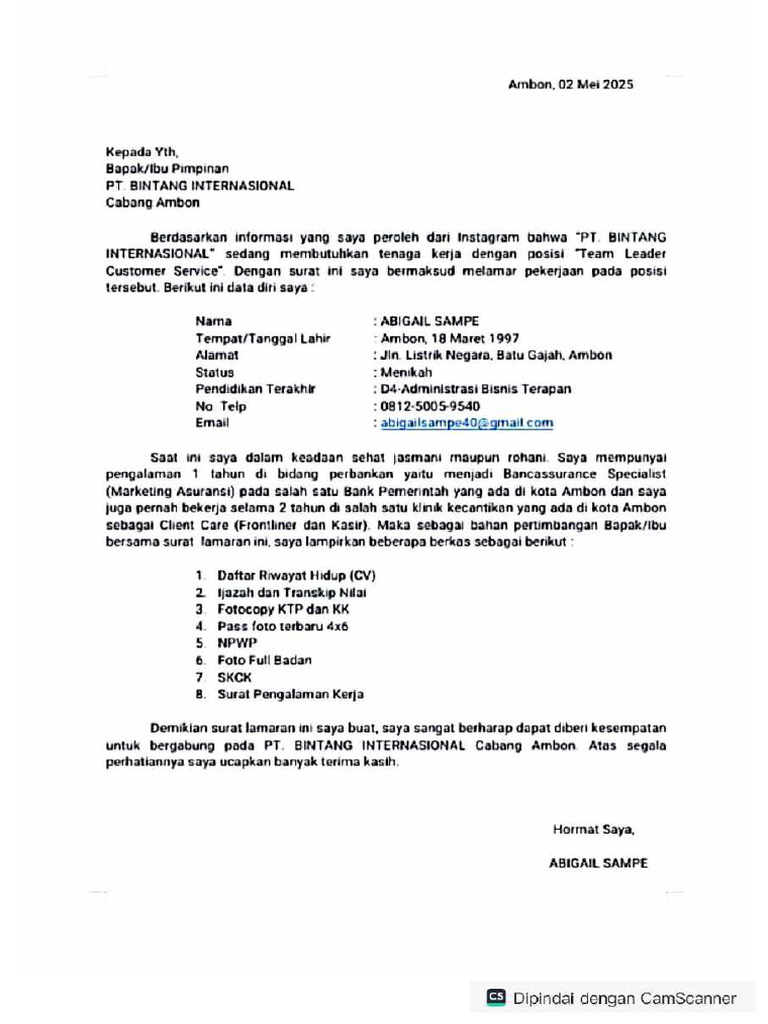 DOKUMEN LAMARAN BINTANG - Compressed-Compressed (1) - Compressed | PDF