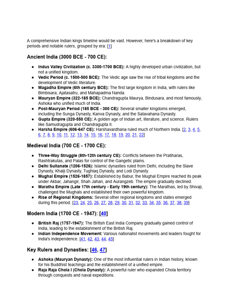 Timeline of Indian Kings and Rulers | PDF | Mughal Empire | South Asia