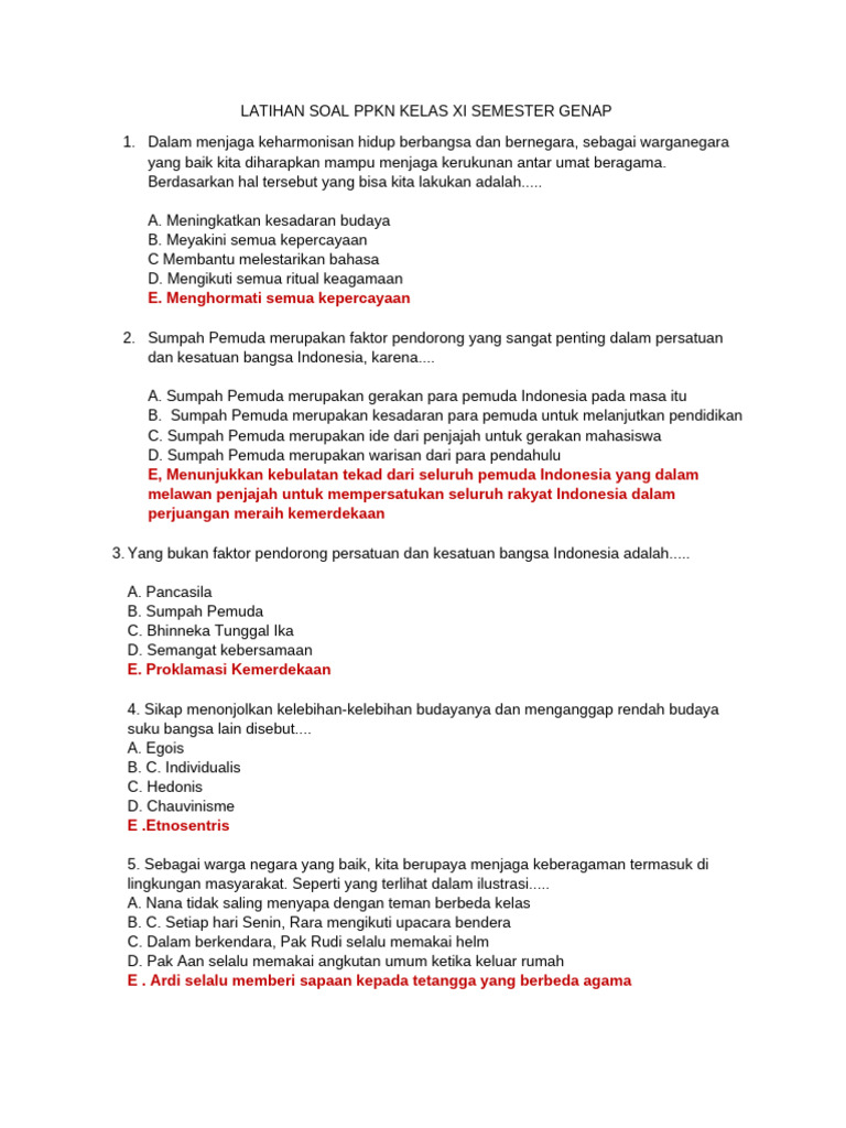 Soal Latihan PPKN Kelas Xi Semester Genap | PDF