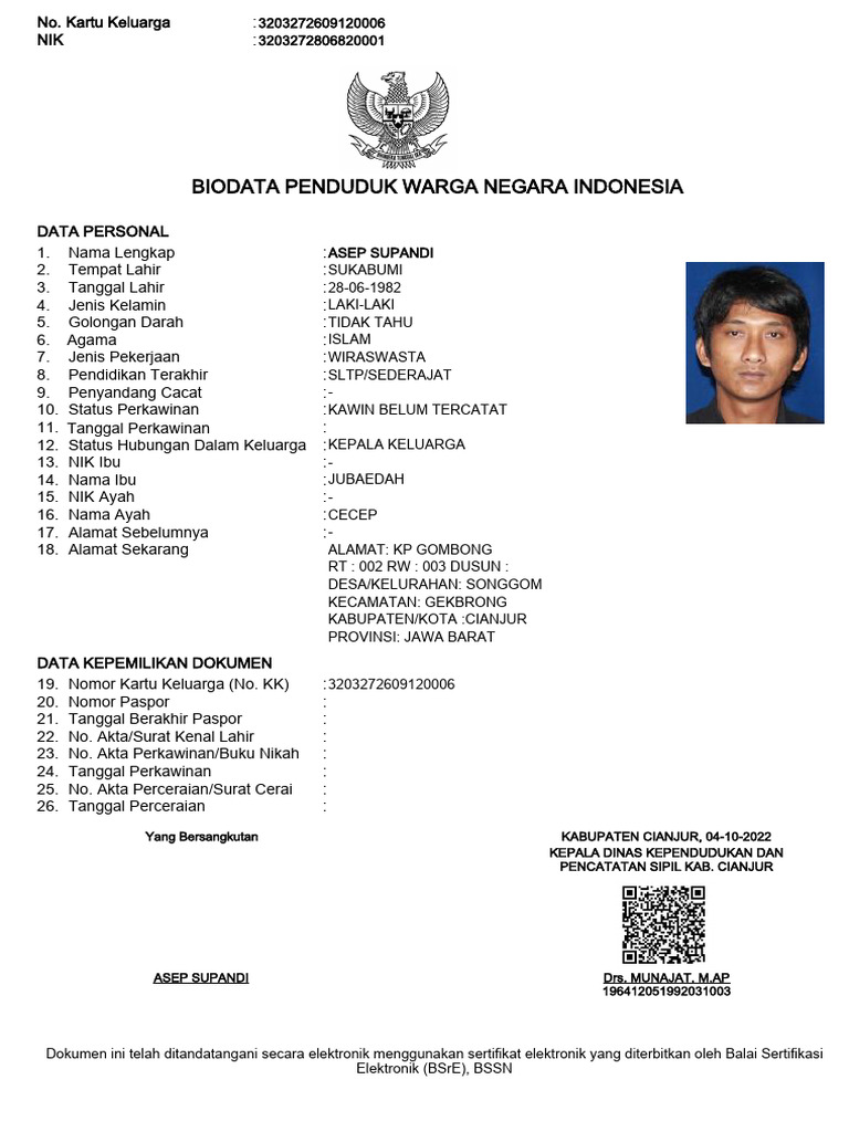 Biodata Penduduk Asep Supandi | PDF