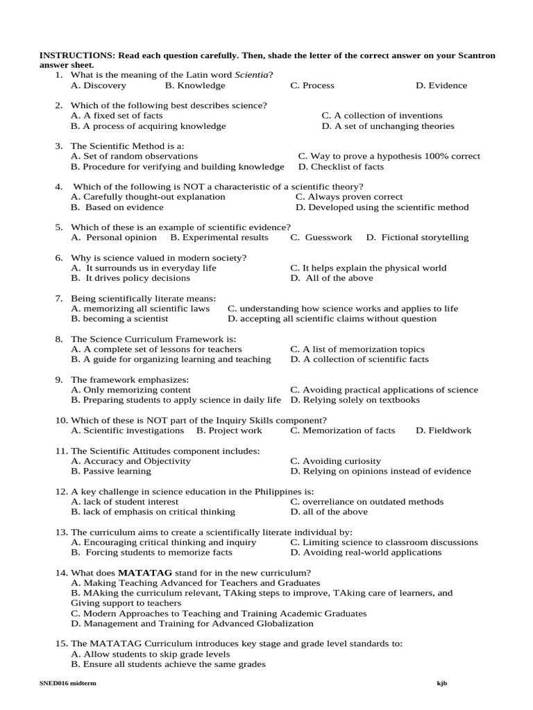 1 Midterm Elem109 Teaching Sciences in Elementary Grades (Physics, Earth and Space Sciences ...