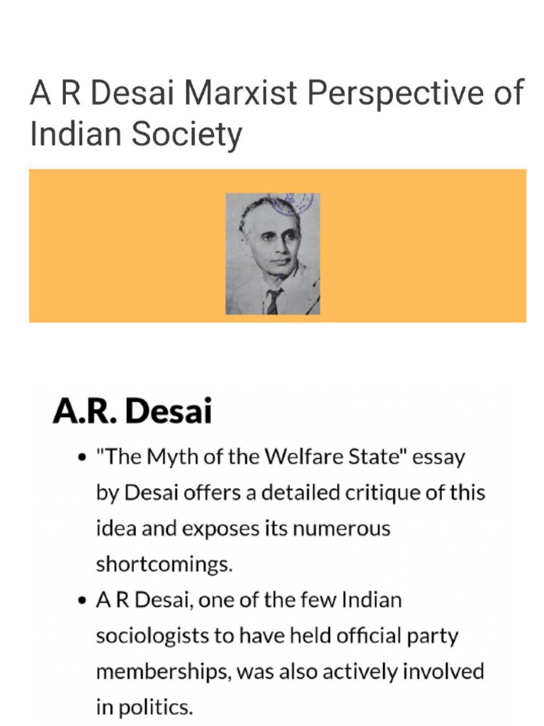 A R Desai, Indian Sociologist, Class 11 C | PDF