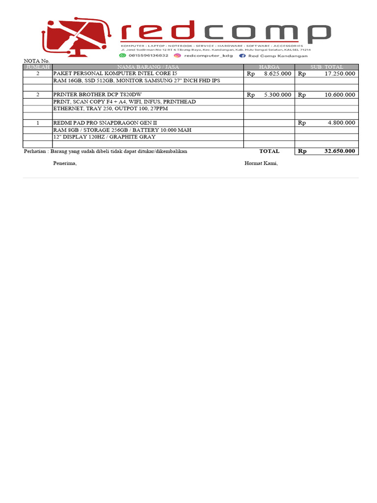 Nota Pembelian Perangkat Komputer dan Aksesoris | PDF
