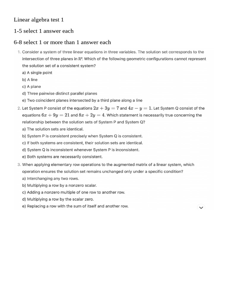 Linear Algebra Test 1 | PDF