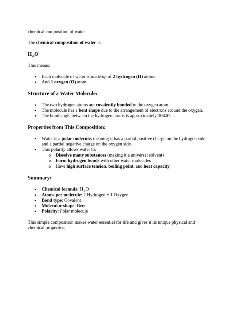 Chemical Composition of Water Explained | PDF