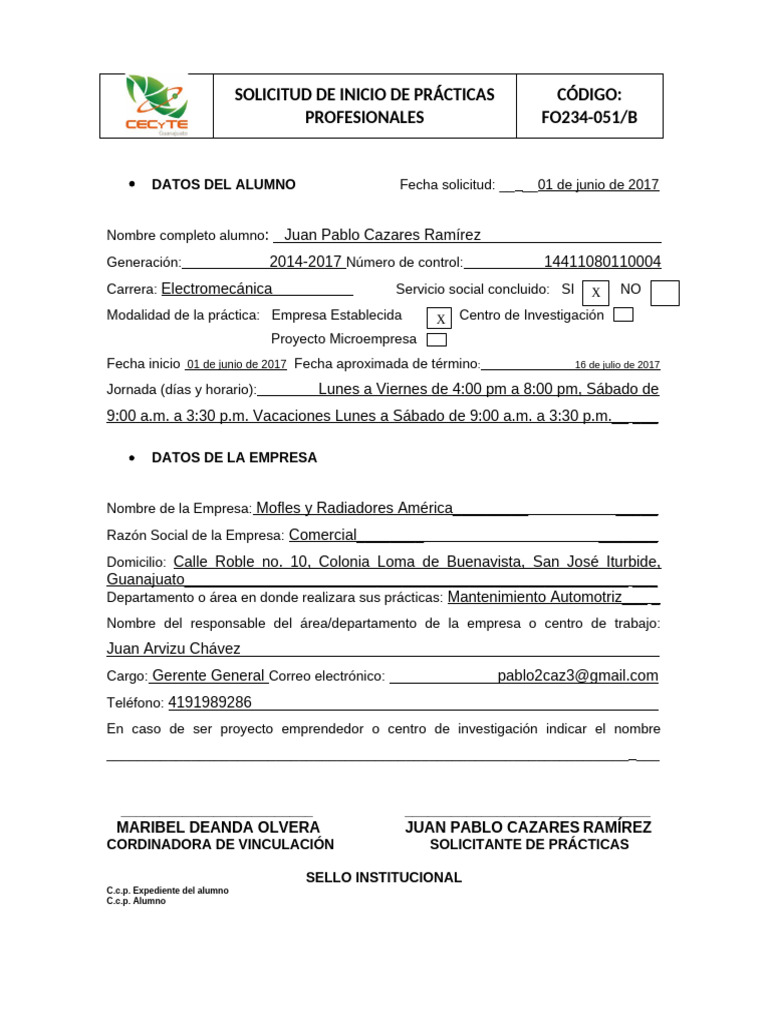 FO234-051B Solicitud Prácticas | PDF
