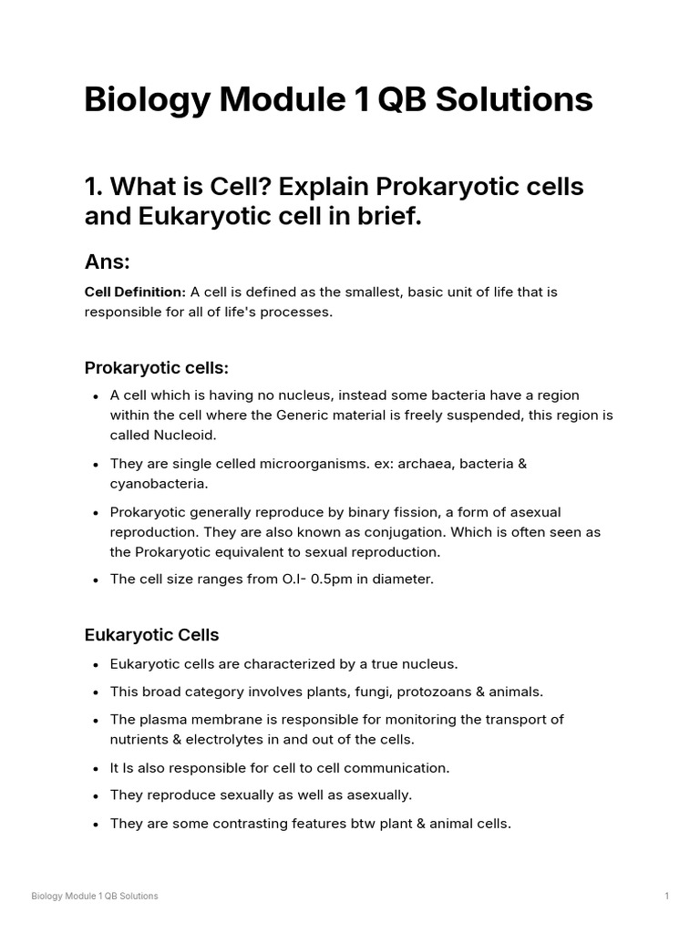 Biology Module 1 QB Solutions | PDF | Endoplasmic Reticulum | Cell ...