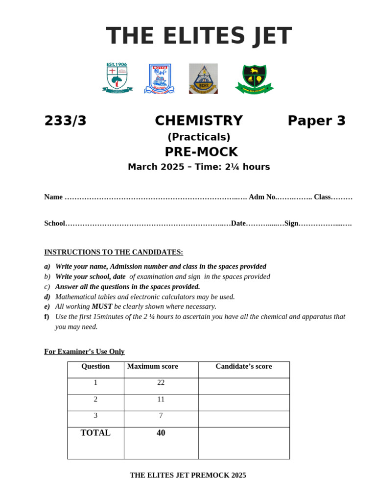 Chemistry PP3 Elite Jet Premock 2025 | PDF | Titration | Chemistry