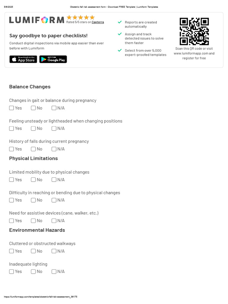 Obstetric Fall Risk Assessment 36175 | PDF | Medical Specialties | Safety