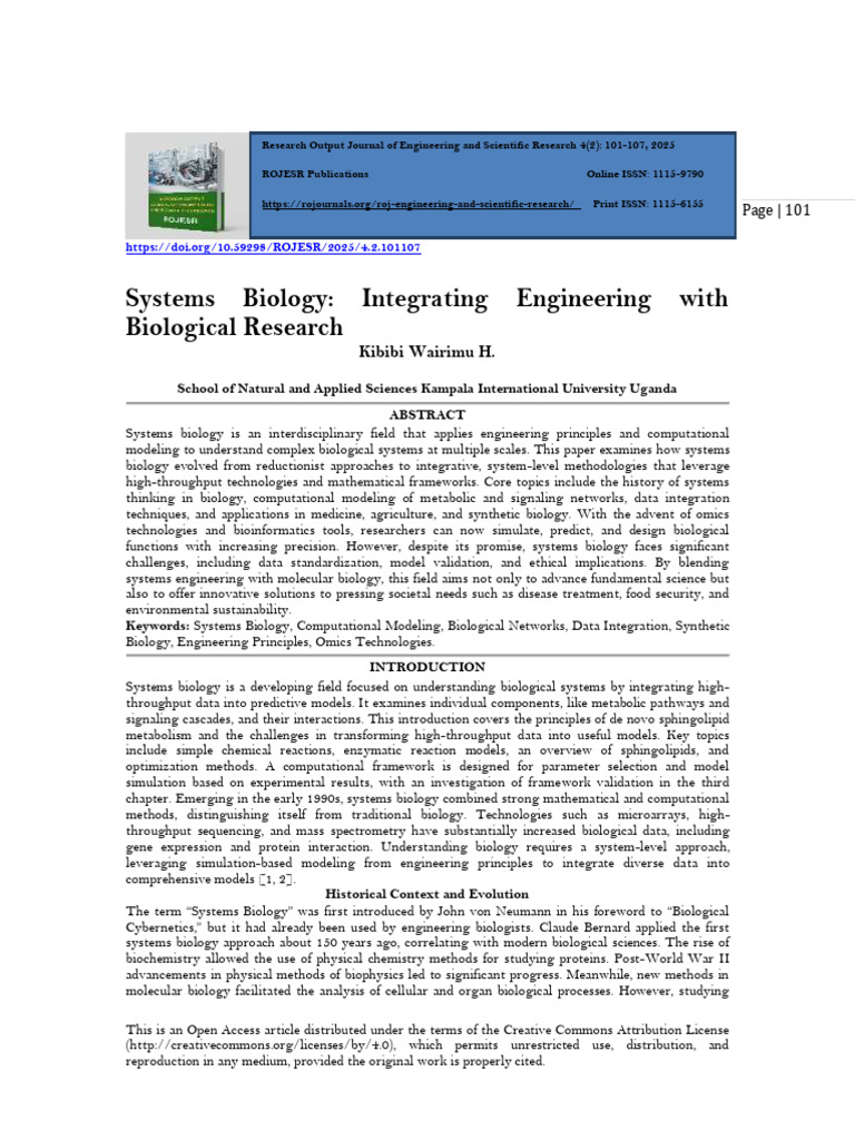 Systems Biology: Integrating Engineering and Biology | PDF | Systems ...