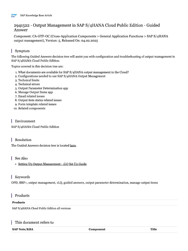 Output Management in SAP S4HANA Cloud Public Edition - Guided Answer | PDF