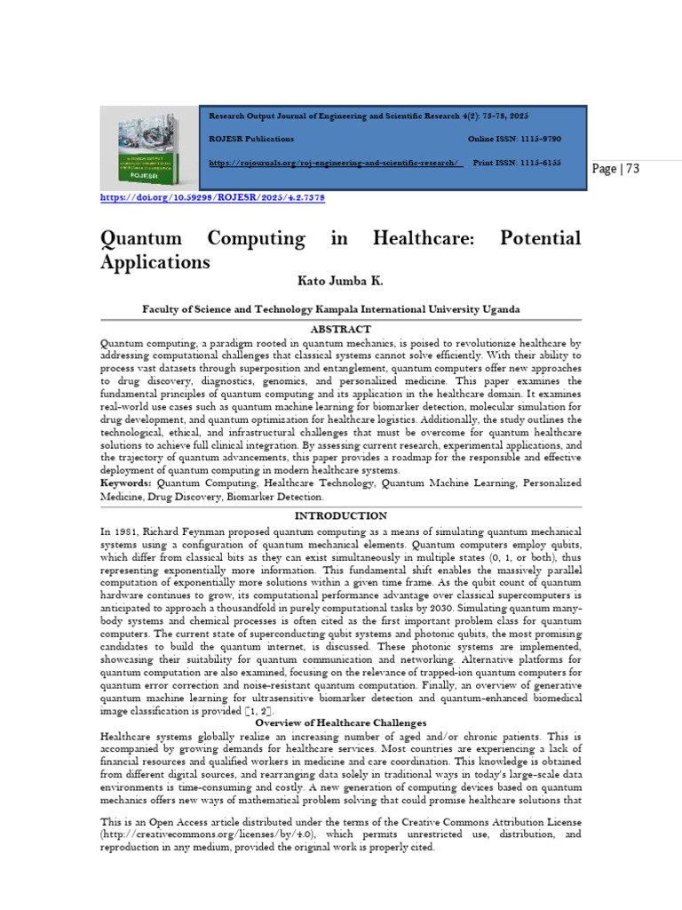 Quantum Computing in Healthcare Solutions | PDF | Quantum Computing ...