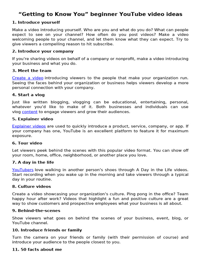 Getting To Know You | PDF | You Tube | Infographics