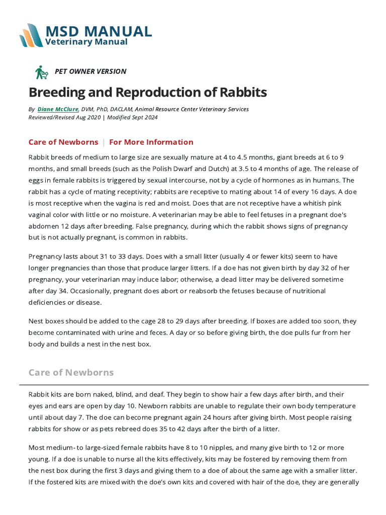 Breeding and Reproduction of Rabbits - All Other Pets - MSD Veterinary ...
