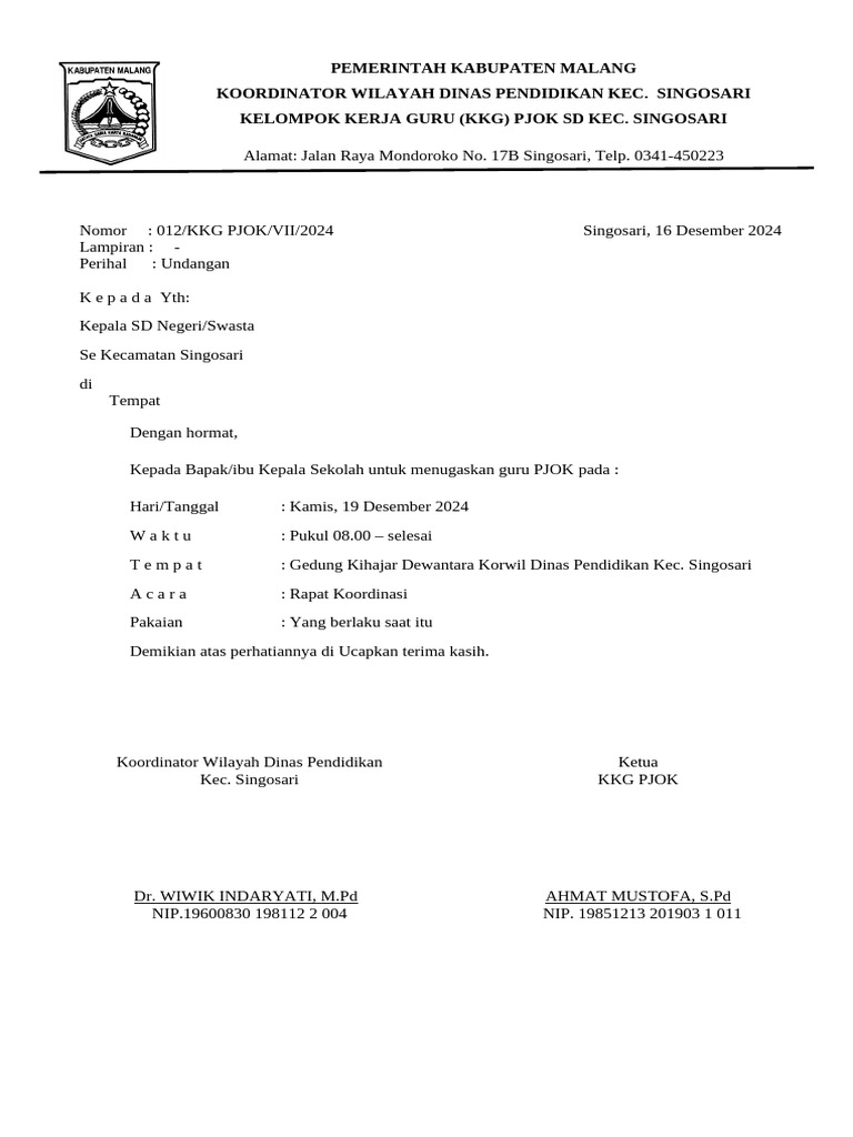 Undangan KKG PJOK | PDF
