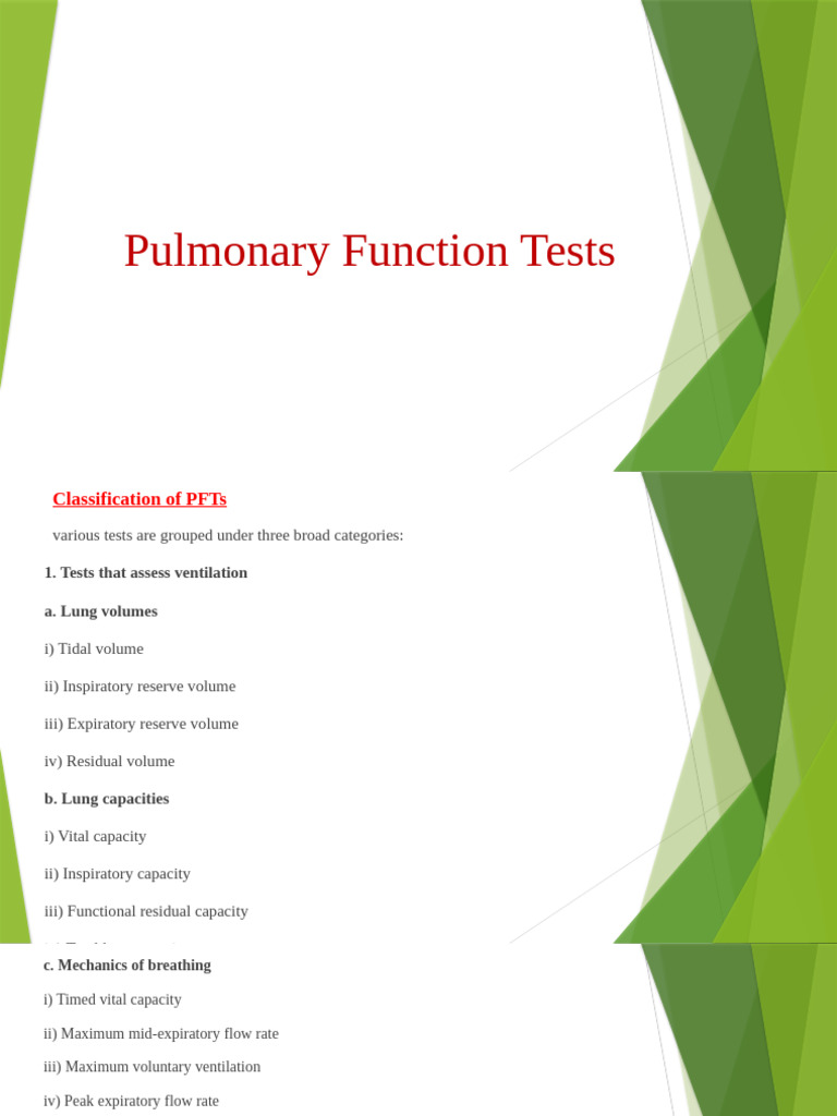 Overview of Pulmonary Function Tests | PDF | Medical Specialties | Medicine