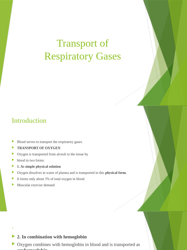 Transport of Respiratory Gases Explained | PDF | Hemoglobin | Blood