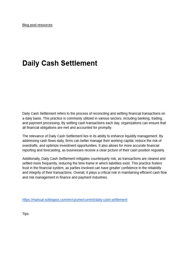 Daily Cash Settlement in POS Systems | PDF | Point Of Sale | Cash