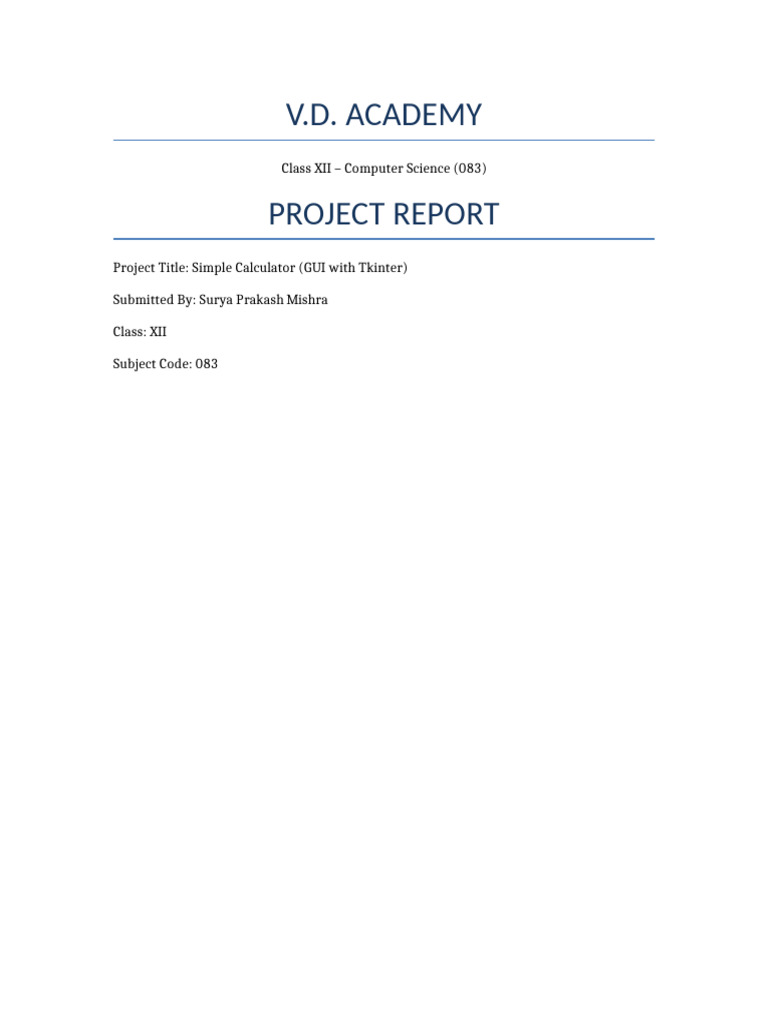 Surya Calculator Project Report | PDF | Graphical User Interfaces ...