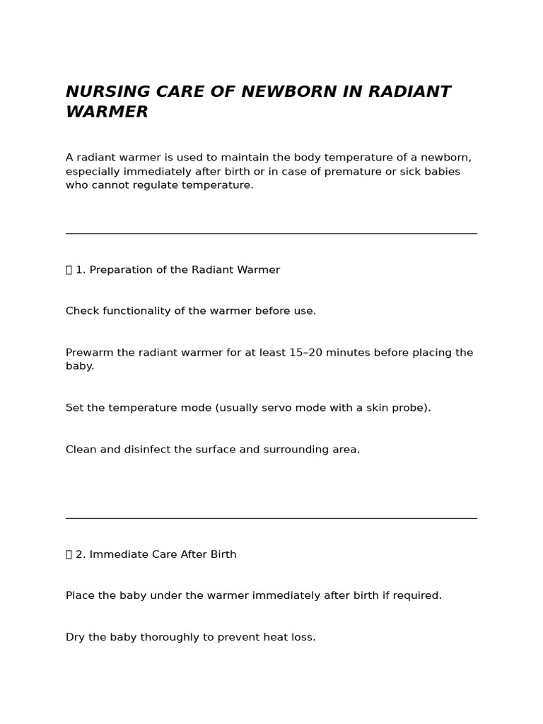 Newborn Care in Radiant Warmers | PDF