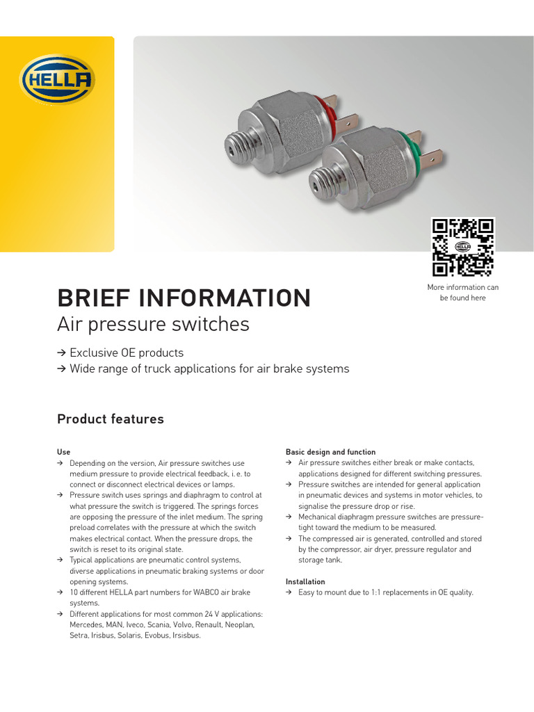 Air Pressure Switches for Trucks | PDF | Switch | Brake