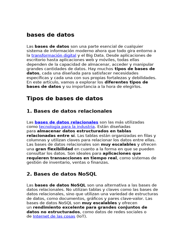 Bases de Datos | PDF | Bases de datos | No Sql