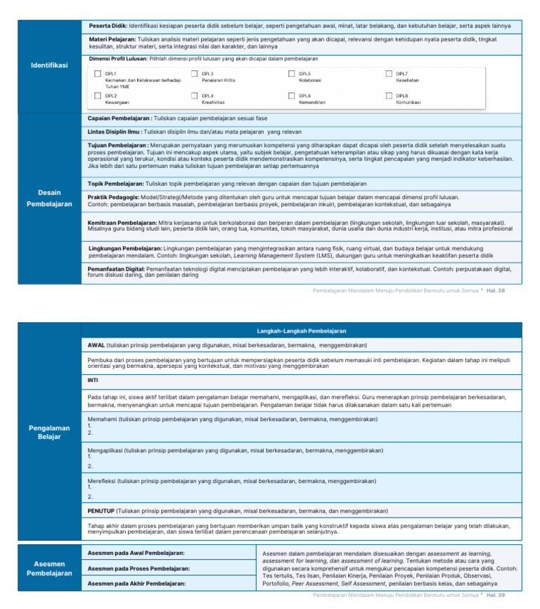 Format RPP Pembelajaran Mendalam | PDF